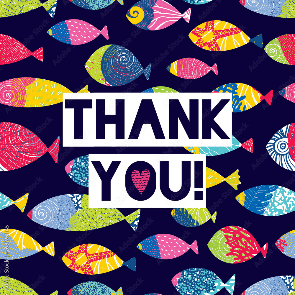 Thank you! Love fish. Vector postcard. Stock Vector | Adobe Stock