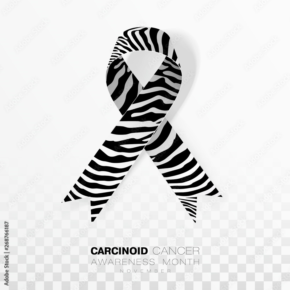 Carcinoid Cancer Awareness Month. Zebra Stripe Color Ribbon Isolated On ...