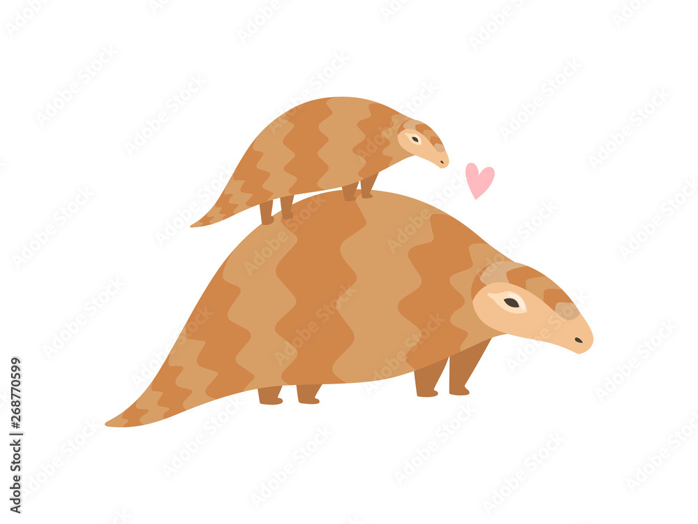Cute Family of Pangolins, Mother Pangolin and Her Baby Who is Sitting ...