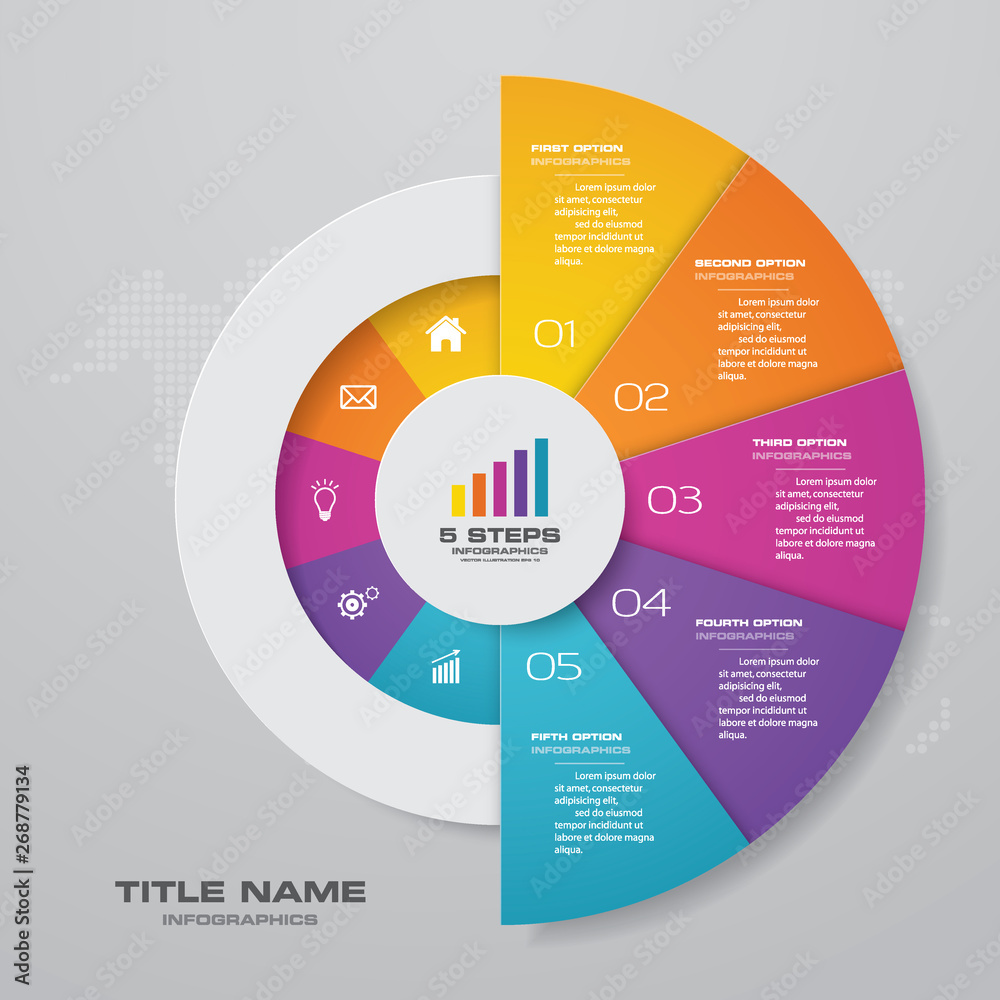 5 steps half cycle chart infographics elements for data presentation ...