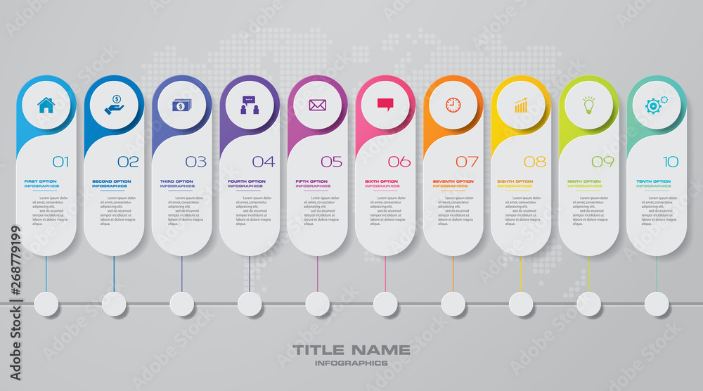 10 steps timeline infographic element. 10 steps infographic, vector ...