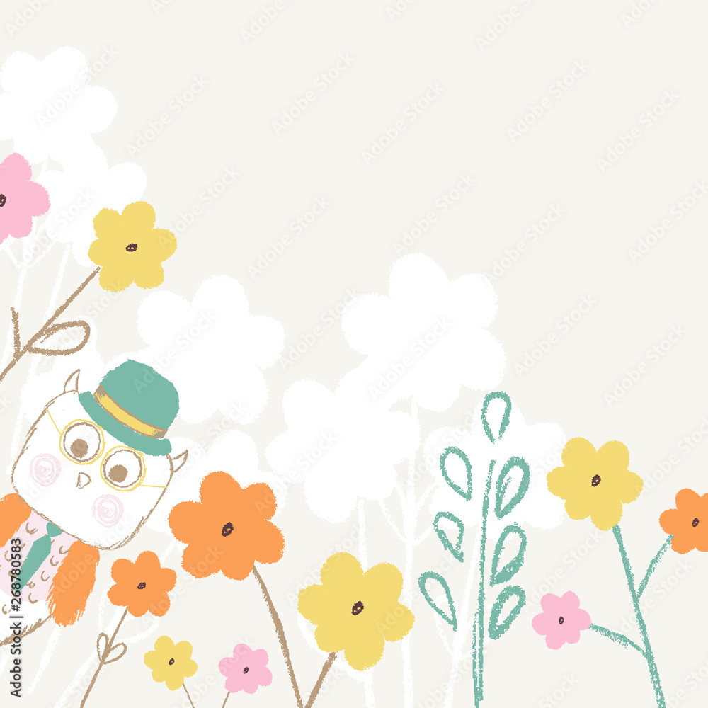 Cute Owl Peeking Vector Frame Background wall mural wallpaper ...