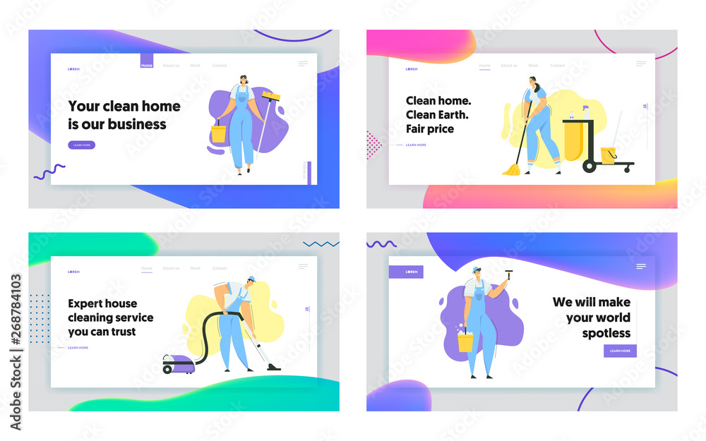 Cleaner Characters with Mop, Vacuum Cleaner and Tools Landing Page ...
