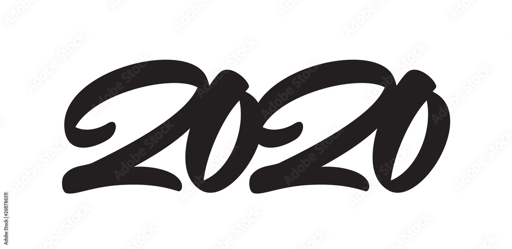 Handwritten lettering for 2020 New Year. Black hand drawn number on ...