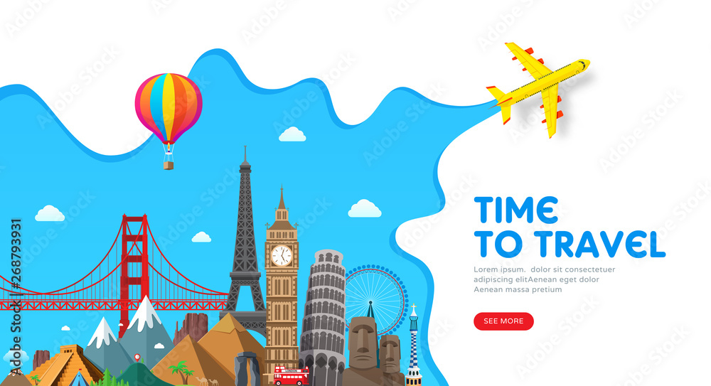 Travel banner design with famous landmarks for popular travel blog ...