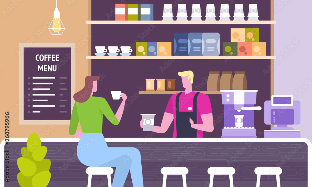 Modern workplace interior. Cafe in loft style. People in creative ...