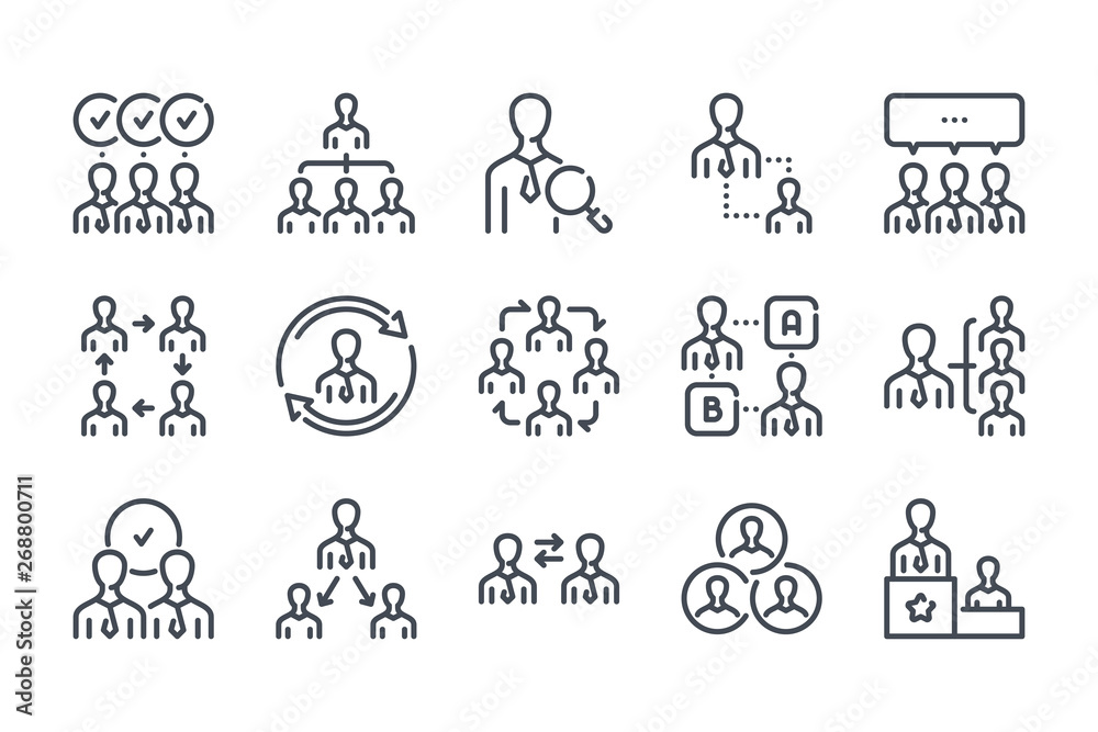 Teamwork related line icon set. Workflow vector linear icon collection ...