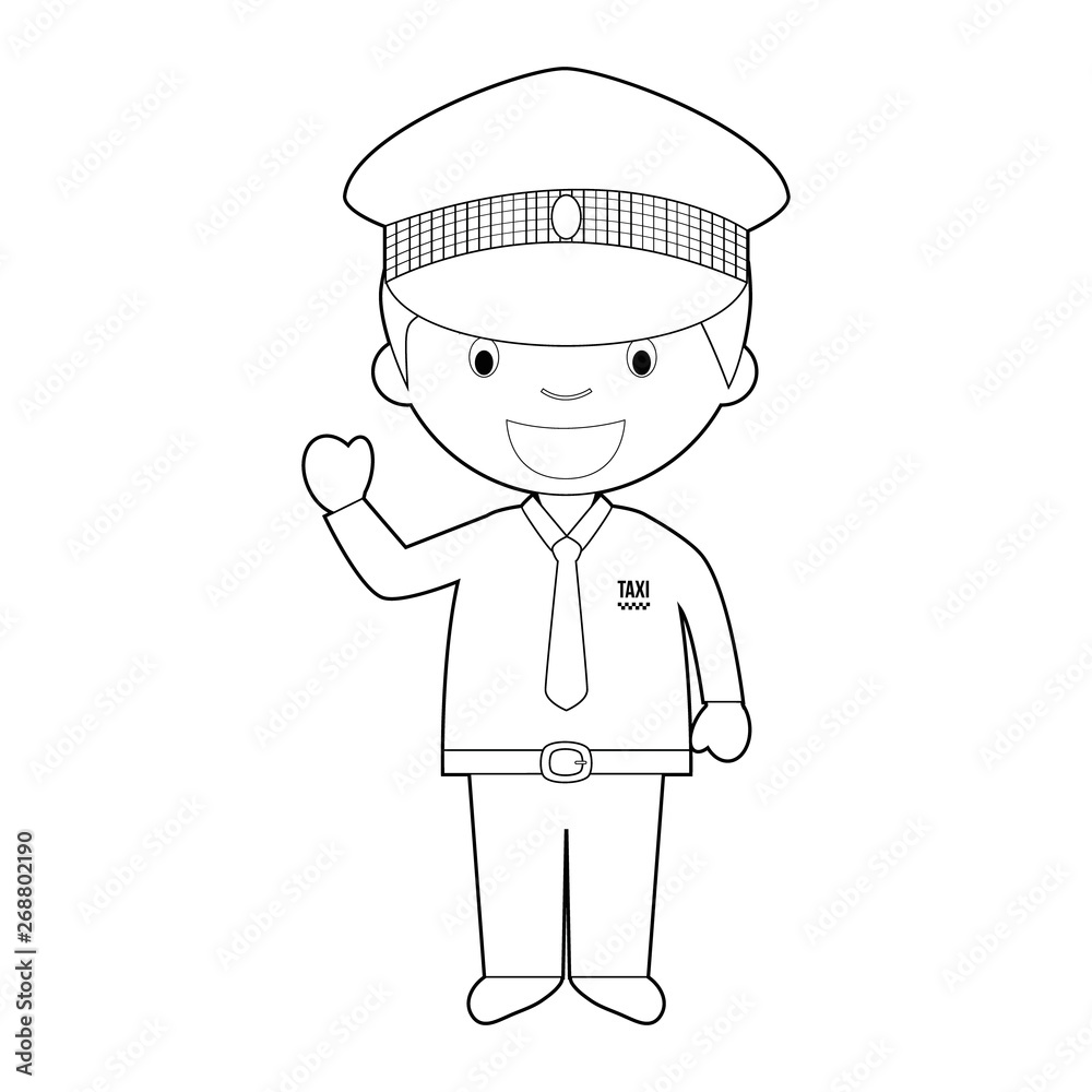 Easy coloring cartoon vector illustration of a taxi driver. Stock ...