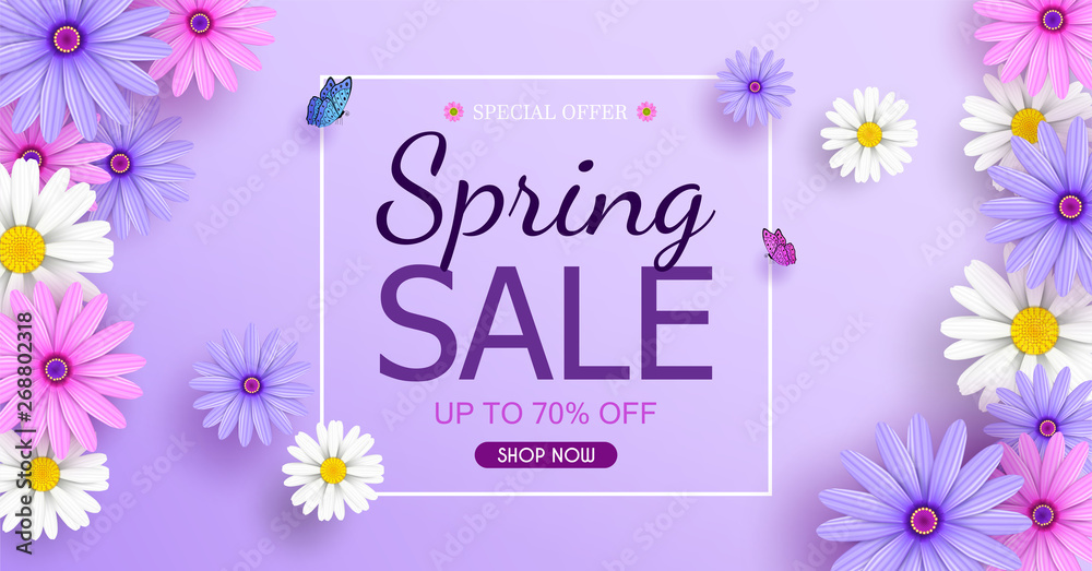 Spring Sale Banner background with beautiful colorful flowers are ...