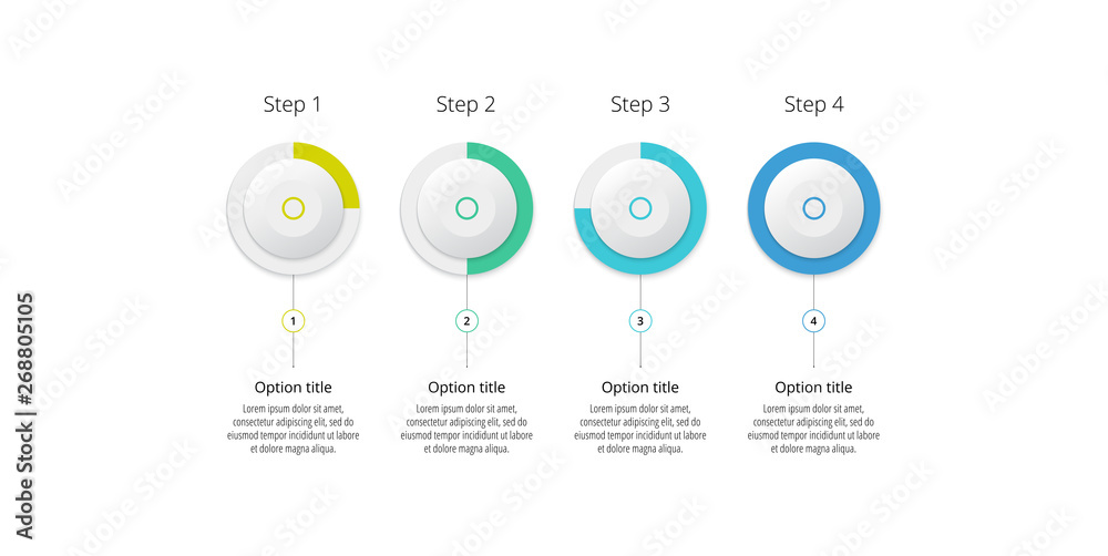 Business process chart infographics with 4 step circles. Circular ...