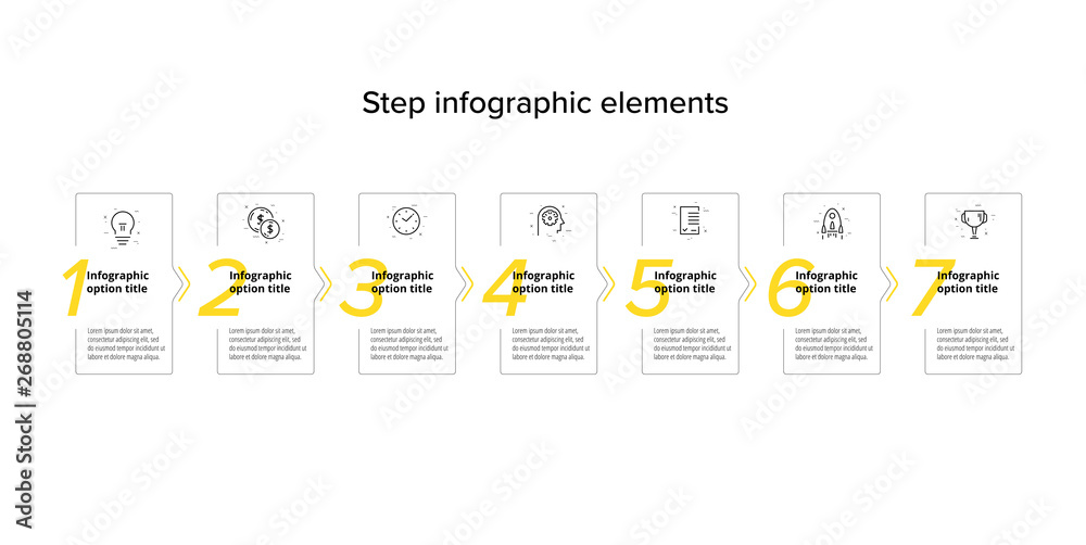 Business process chart infographics with 7 step circles. Circular ...