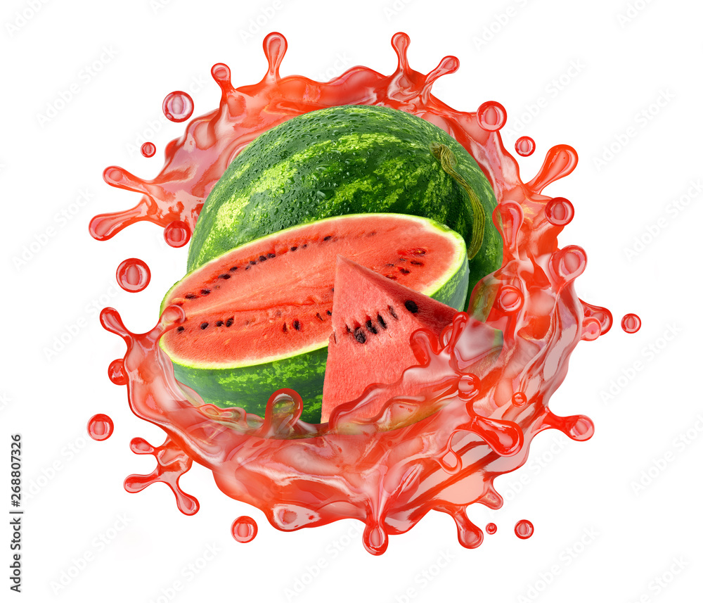 Fresh ripe watermelon with watermelon slice and juice or smoothie ...