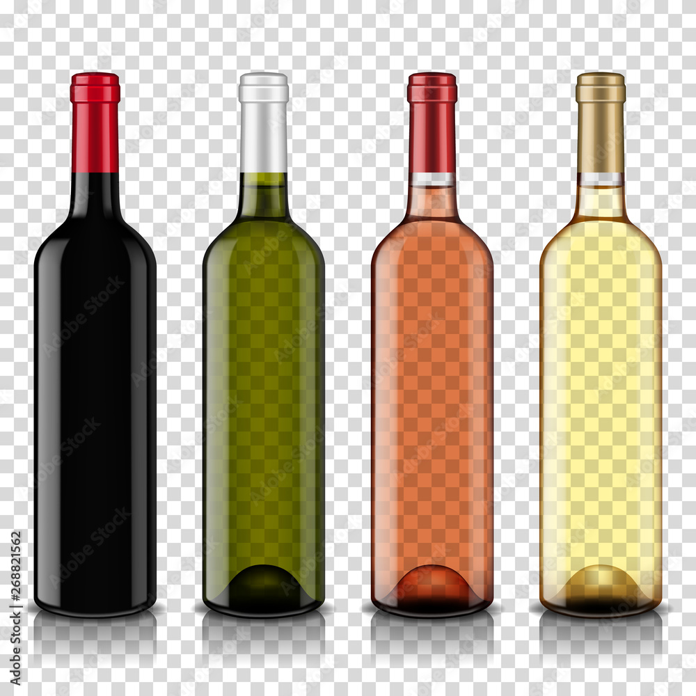 Wine bottles set, isolated on transparent background. Stock Vector ...