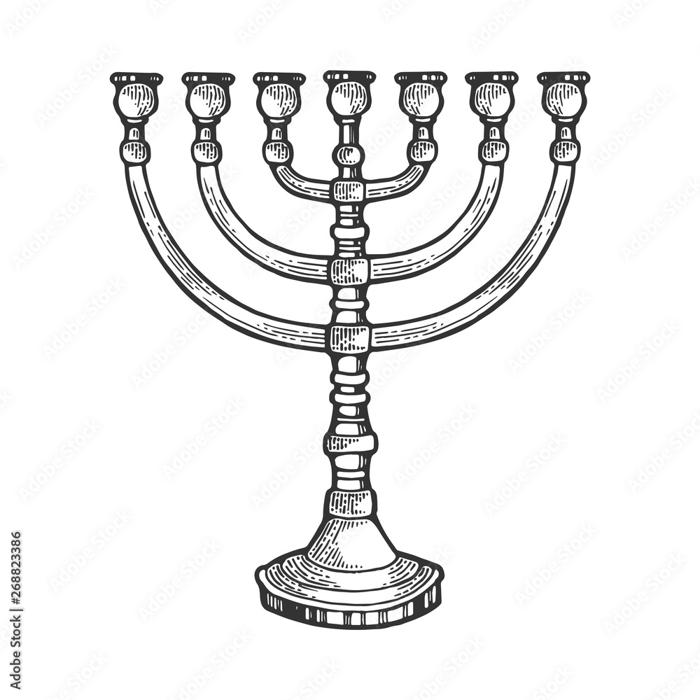 Menorah ancient Hebrew lampstand religion symbol line art sketch ...