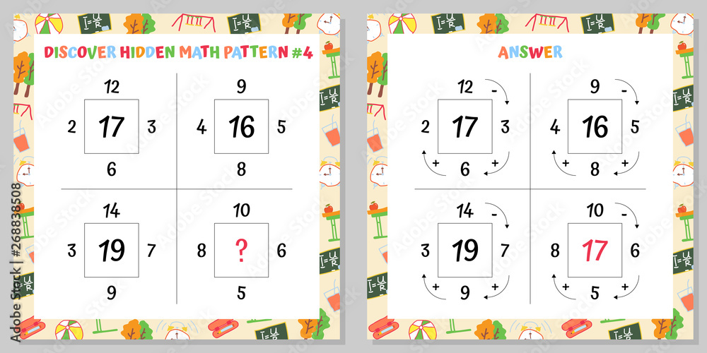 Discover Hidden Math Pattern Educational Game Worksheet Set ...