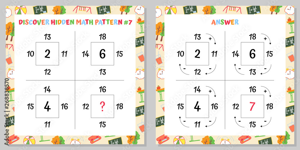 Plakát Discover Hidden Math Pattern Educational Game Worksheet Set ...
