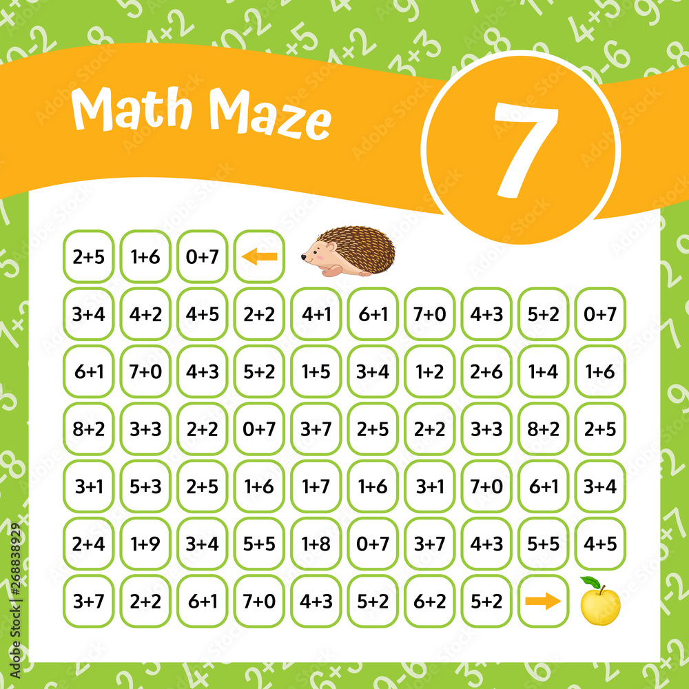 Math Maze Addition Worksheet Educational Game Mathematical Puzzle