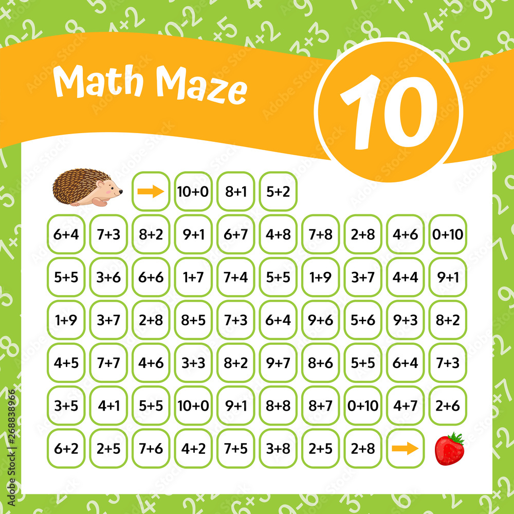 Math Maze Addition Worksheet. Educational Game. Mathematical Puzzle ...