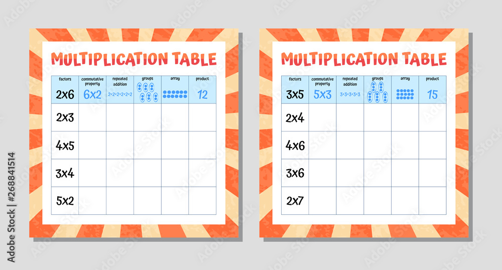 Multiplication Table Mathematics Worksheet. Educational Game. Vector ...