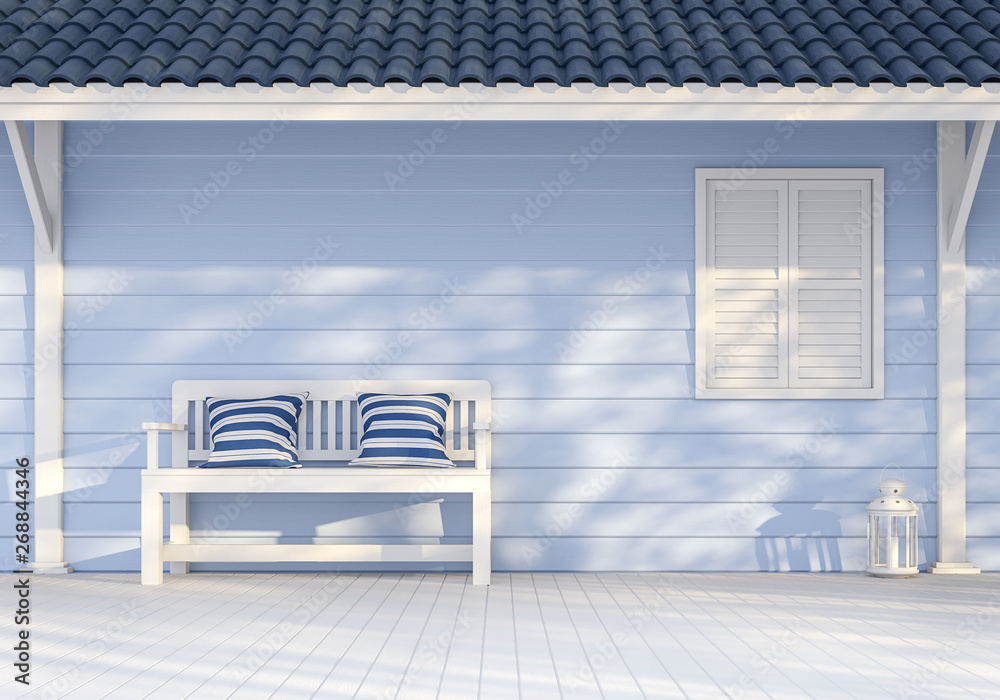 Empty exterior wall 3d render,There are blue wood plank wall, white ...