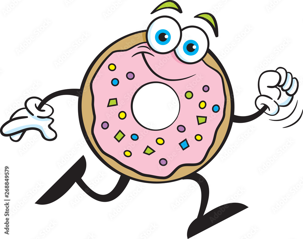 Cartoon illustration of a happy doughnut running. Stock Vector | Adobe ...
