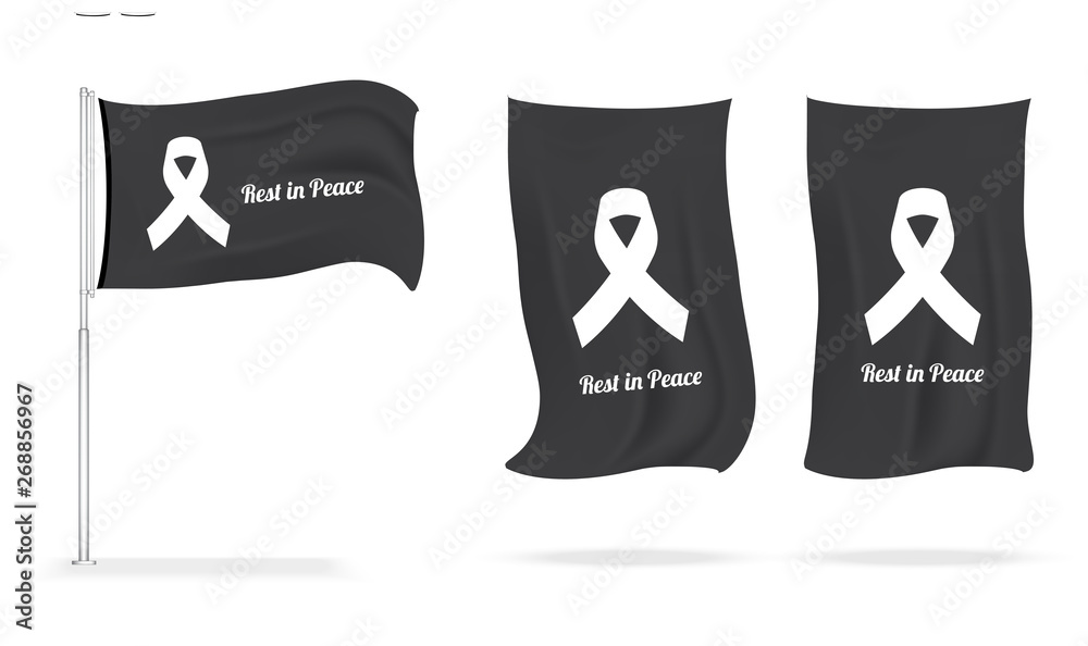 Flag Mock up Mourning symbol with Black Respect ribbon on white ...
