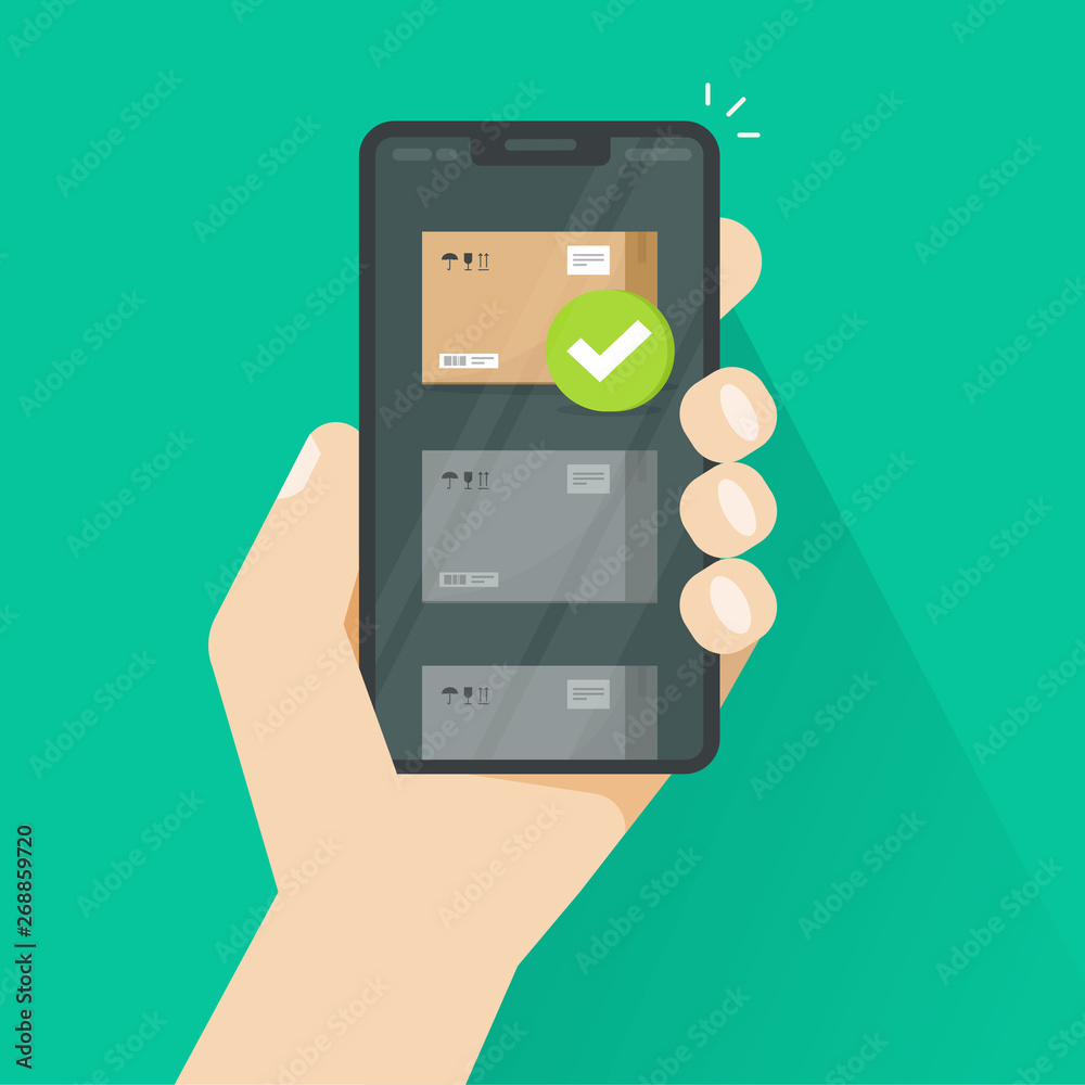 Parcel tracking or delivered via smartphone vector illustration, flat ...