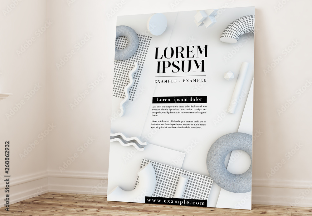 Black and White Poster Layout with 3D Geometric Shapes Stock Template ...