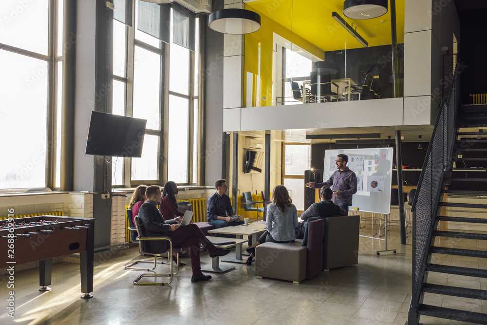 Business People Watching Presentation At The Open Space Office Stock ...