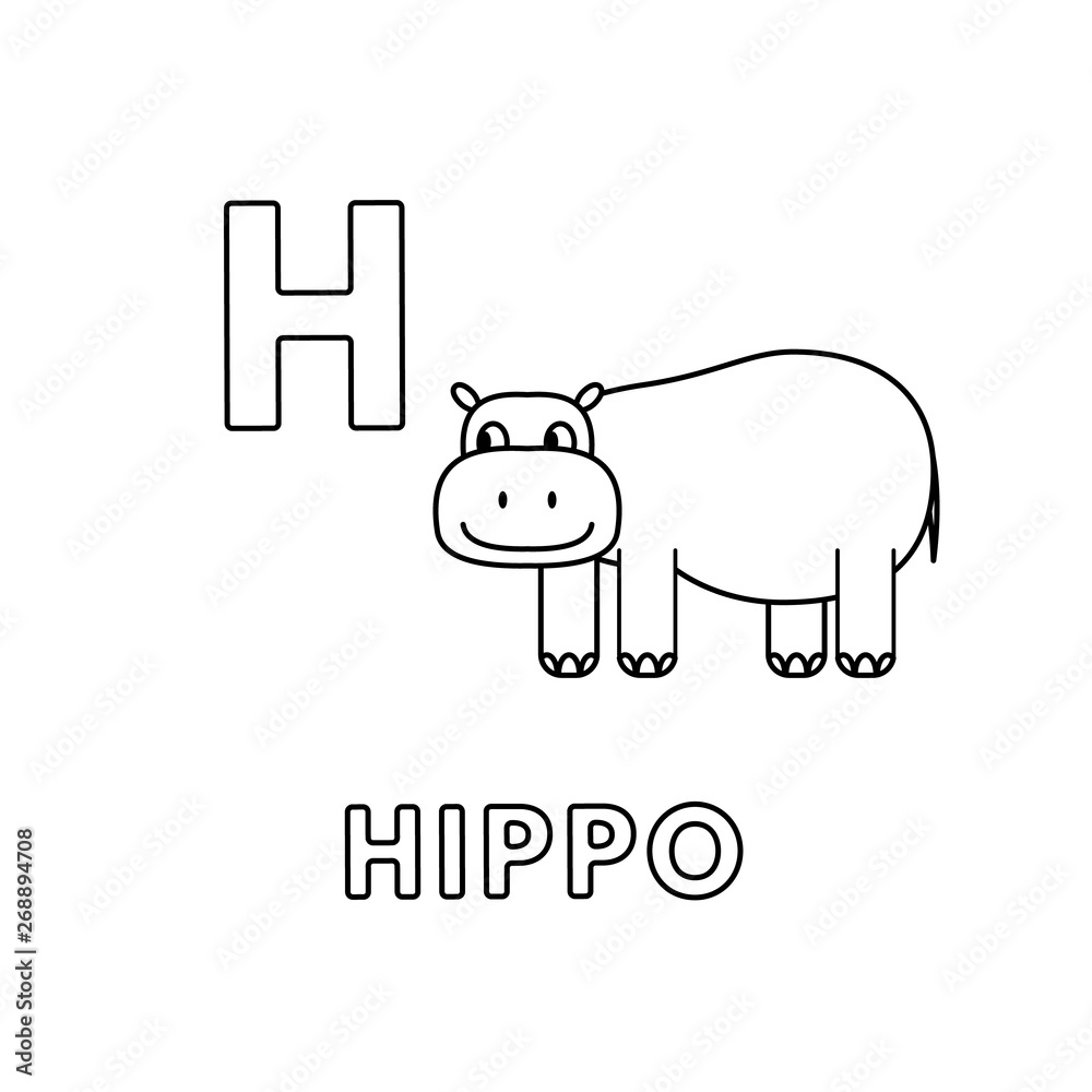 Vector Cute Cartoon Animals Alphabet. Hippo Coloring Pages Stock Vector ...