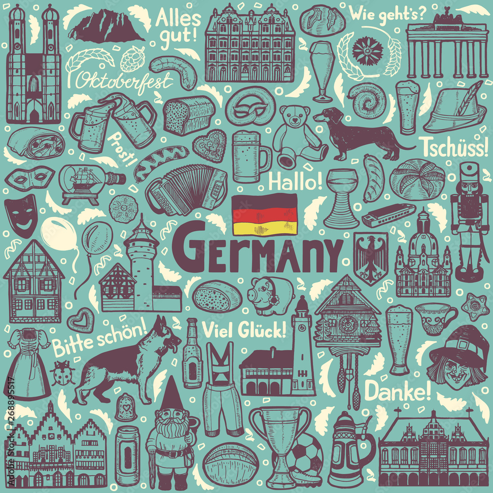German Symbols Composition in Hand Drawn Style Stock Vector | Adobe Stock