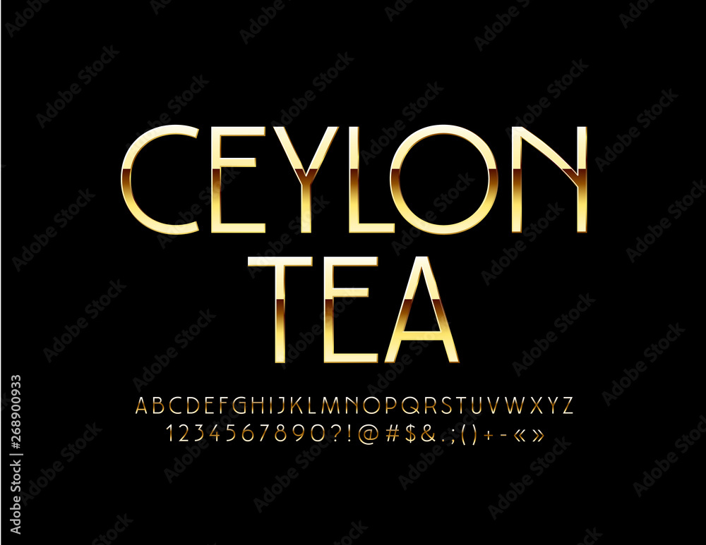 Vector Golden emblem Ceylon Tea with elegant Font. Elite thin Alphabet ...