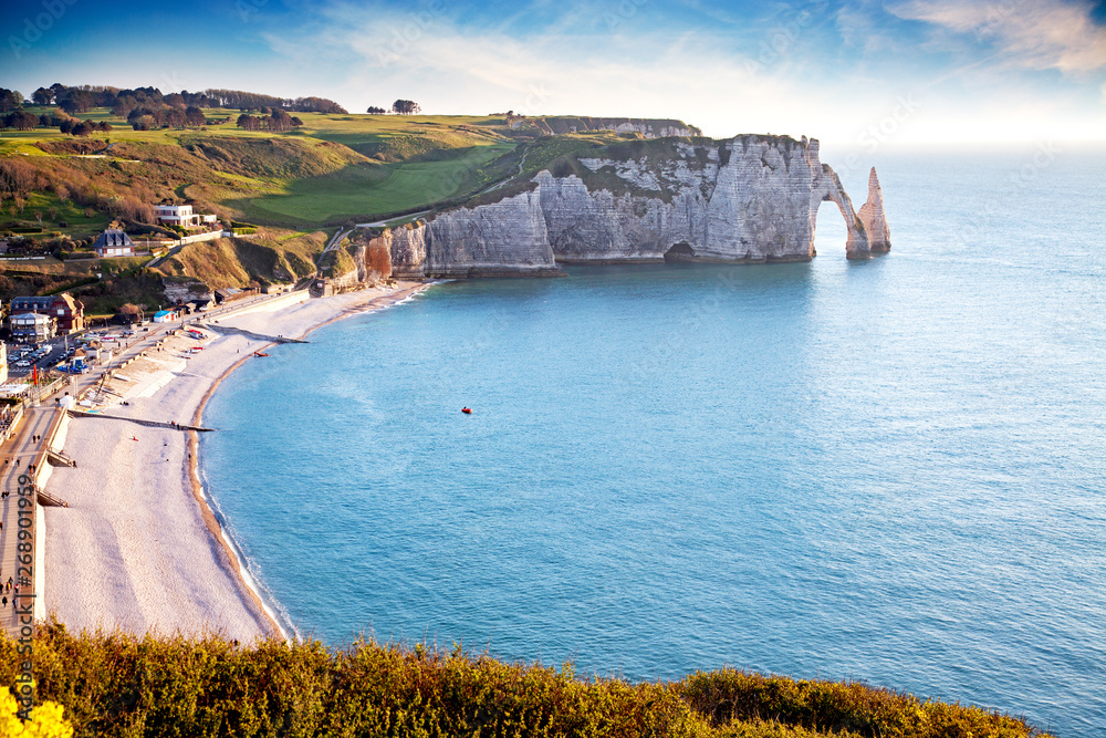coastal landscape along the Falaise d'Aval the famous white cliffs of ...