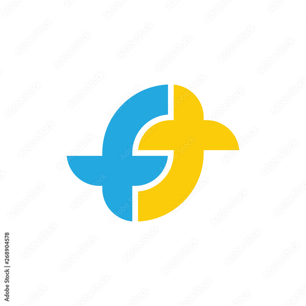 blue yellow Fishing Fish Logo initial letter F with shape fish logo ...