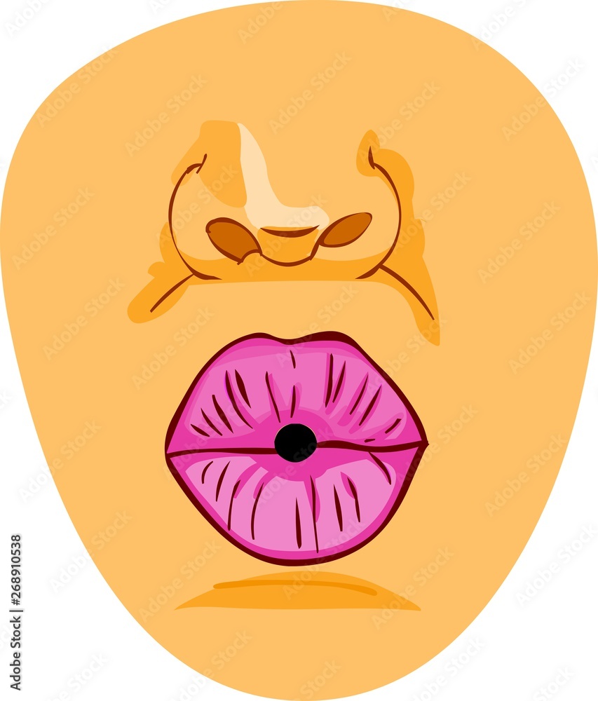 Kiss or whistle. Young woman whistling. or sending lipstick kisses ...