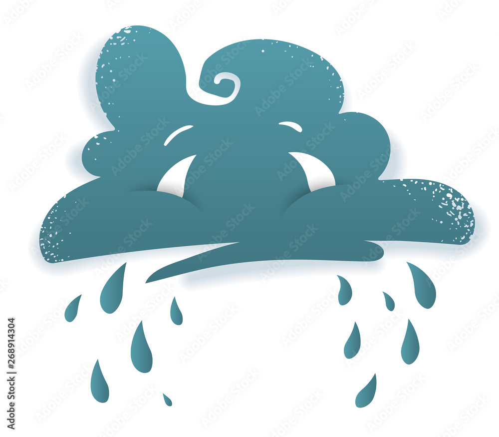 Crying cloud. Sad face of rainy storm cloud with eyes. Bad damp weather ...