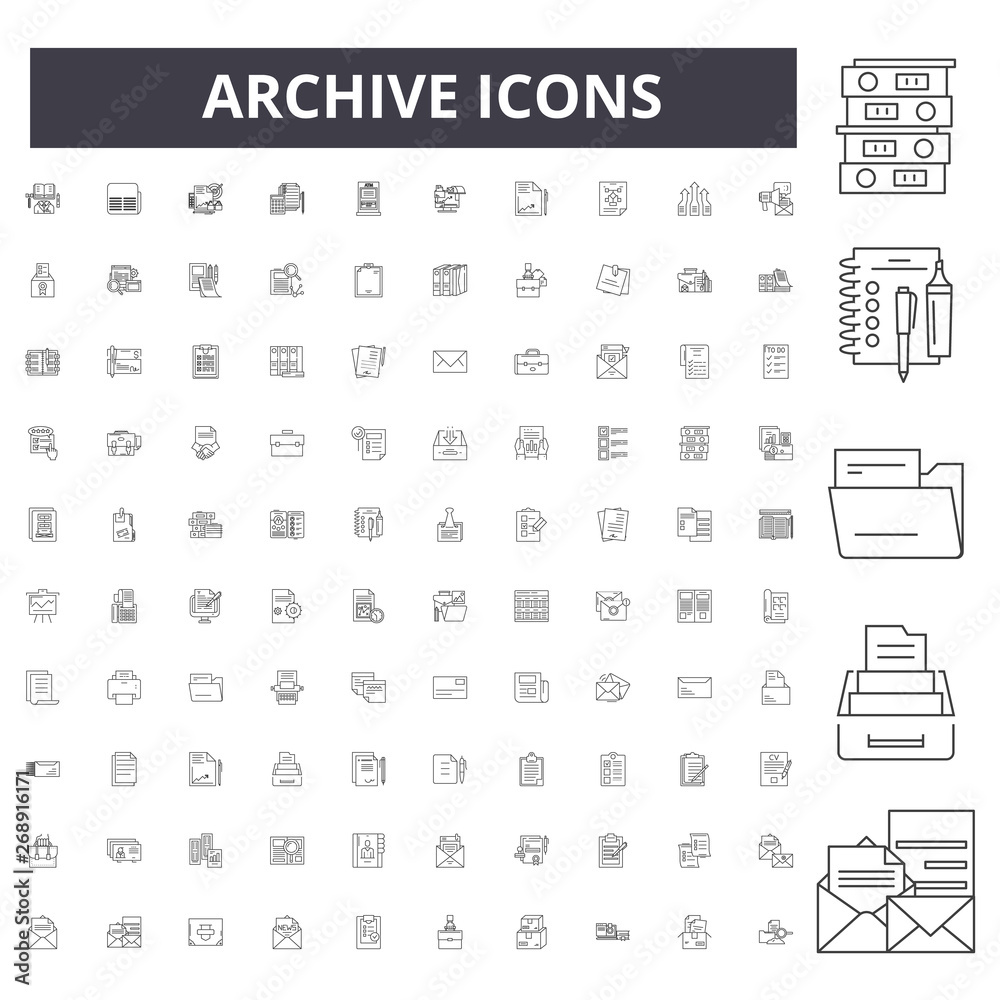 Archive line icons, signs, vector set, outline illustration concept ...