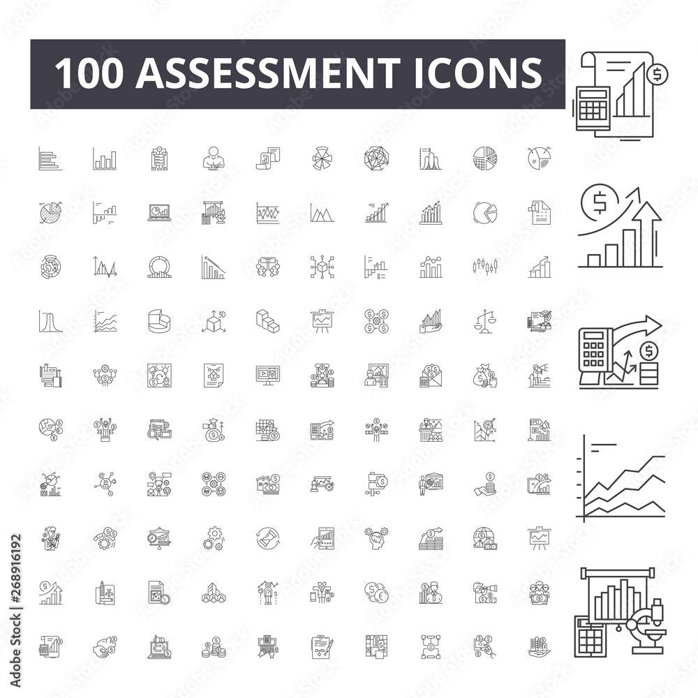 Assessment line icons, signs, vector set, outline concept illustration ...