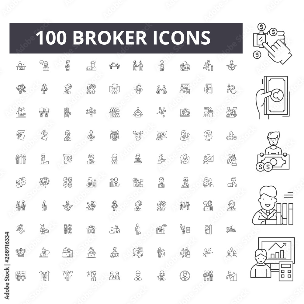 Broker line icons, signs, vector set, outline concept illustration ...