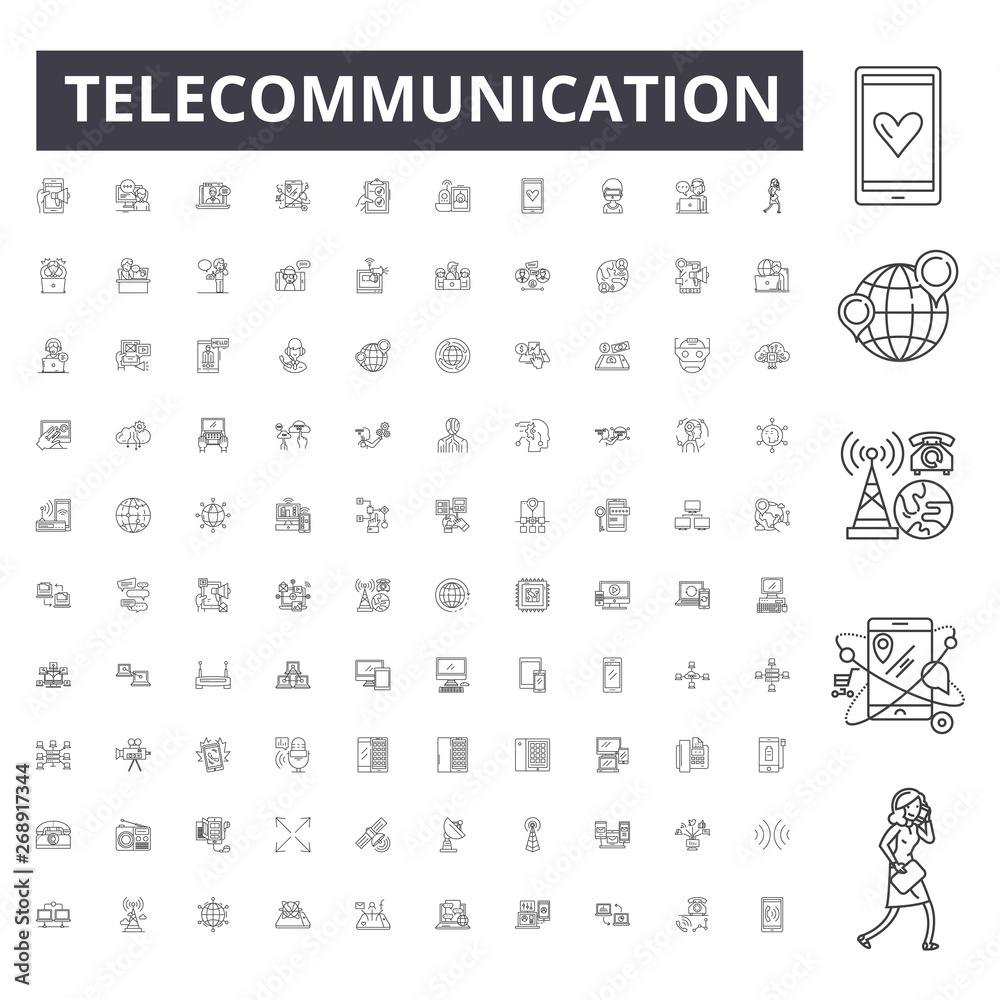Telecommunication line icons, signs, vector set, outline concept ...