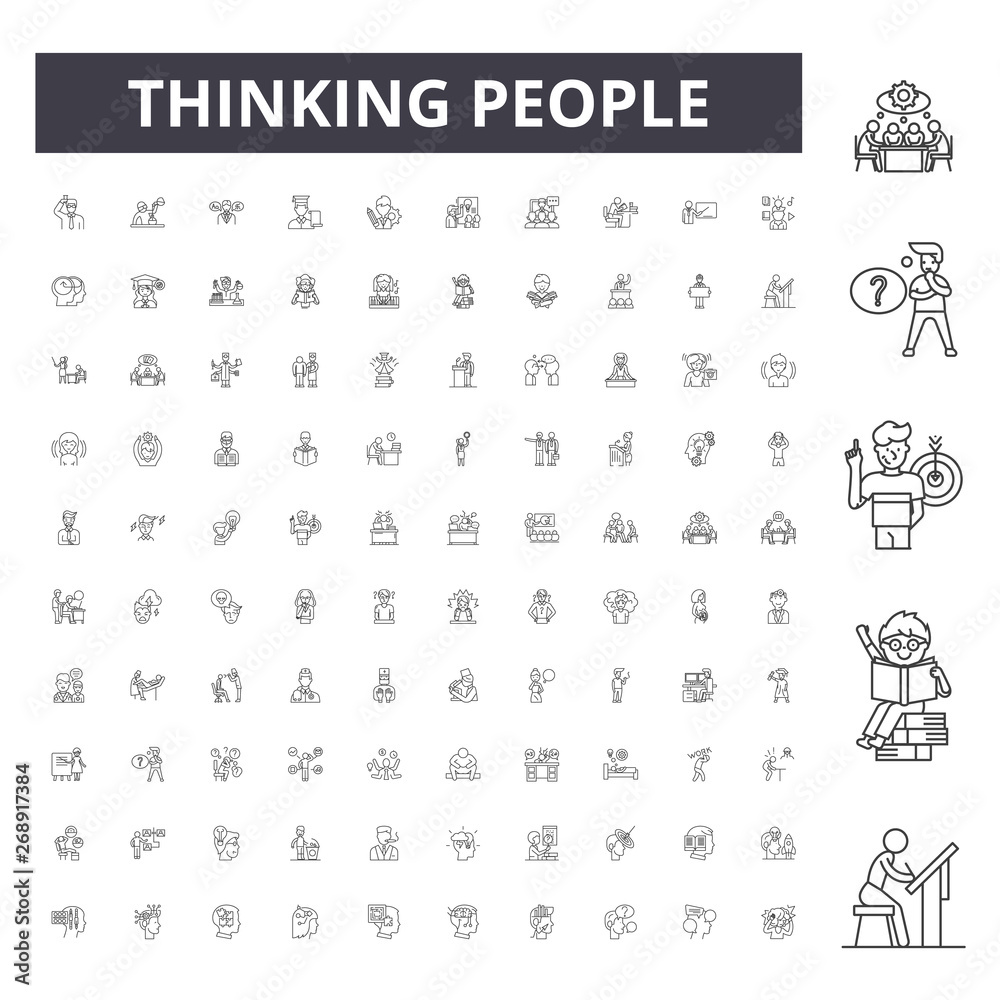 Thinking people line icons, signs, vector set, outline concept ...