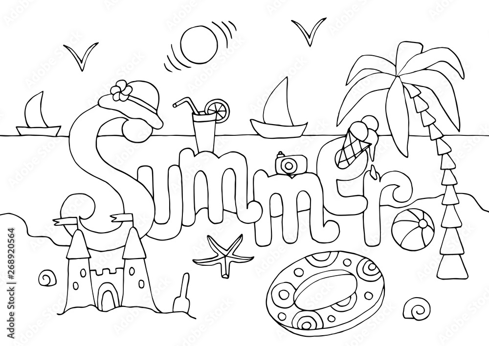Poster Hand drawn coloring page on summer theme – Wall Art | UkPosters