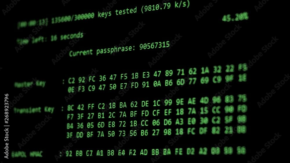 Computer Hacking, hacking bruteforce password attack via Wi-Fi network, Columns Of Hexadecimal ...