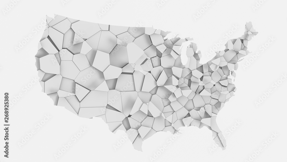 United States of America gray 3D map fractured into random pieces Stock ...