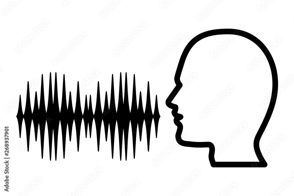 human head silhouette with sound signal black and white Stock Vector ...