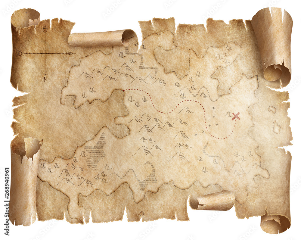 Ancient worn treasure map isolated Stock Illustration | Adobe Stock