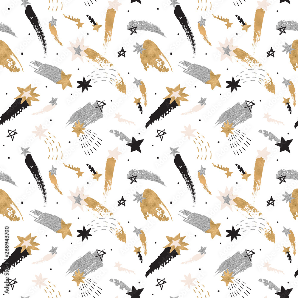 Cartoon starry sky background: shooting stars, constellations, galaxy ...