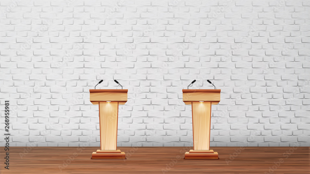 Interior Of Conference Room For Debates Vector. Equipment For Debates ...