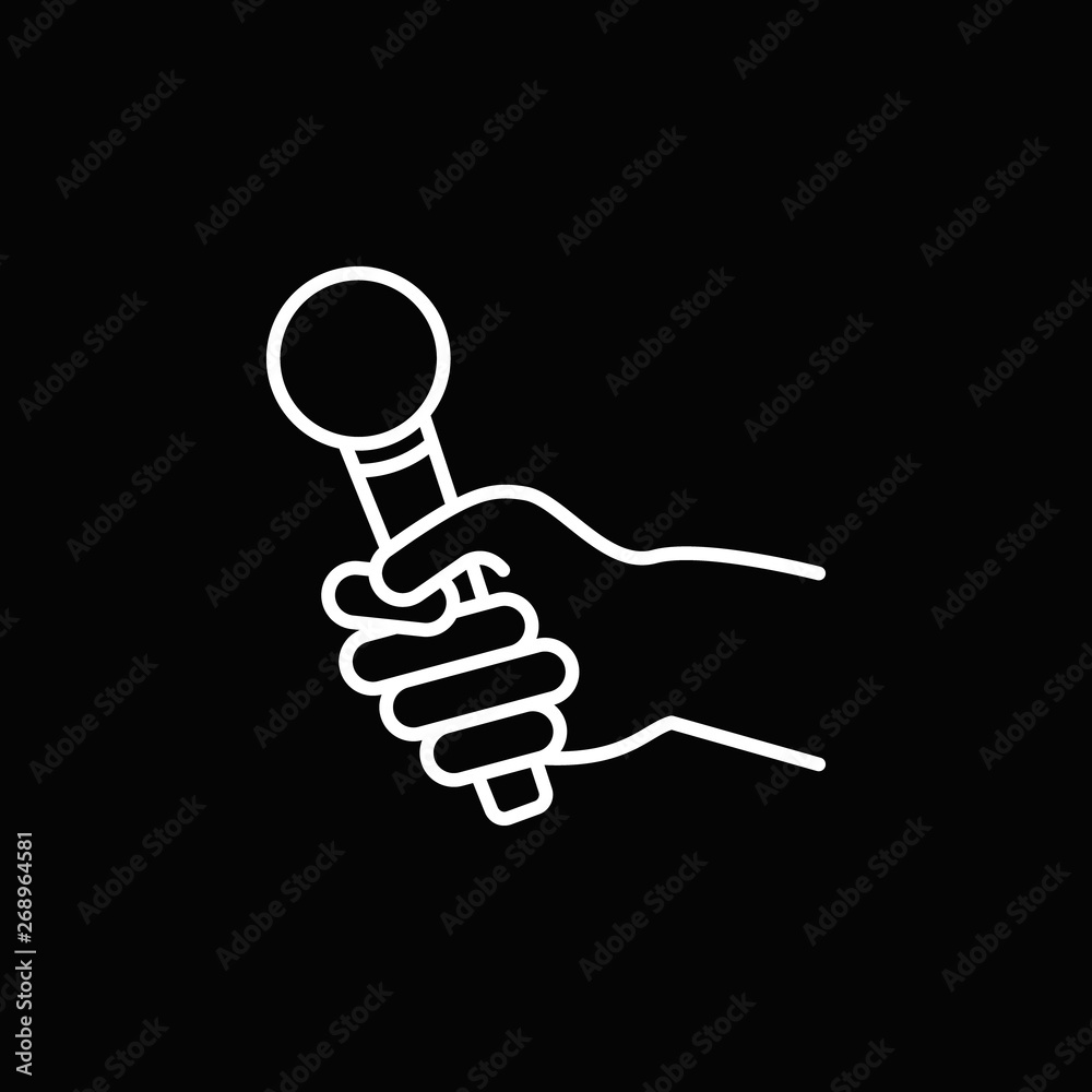 Handheld Mic in Hand vector outline icon or symbol on black background ...