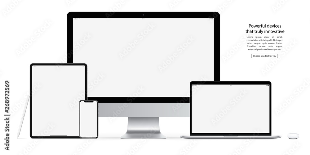 mockup devices and gadgets: stylus, mouse, smartphone, tablet, laptop ...